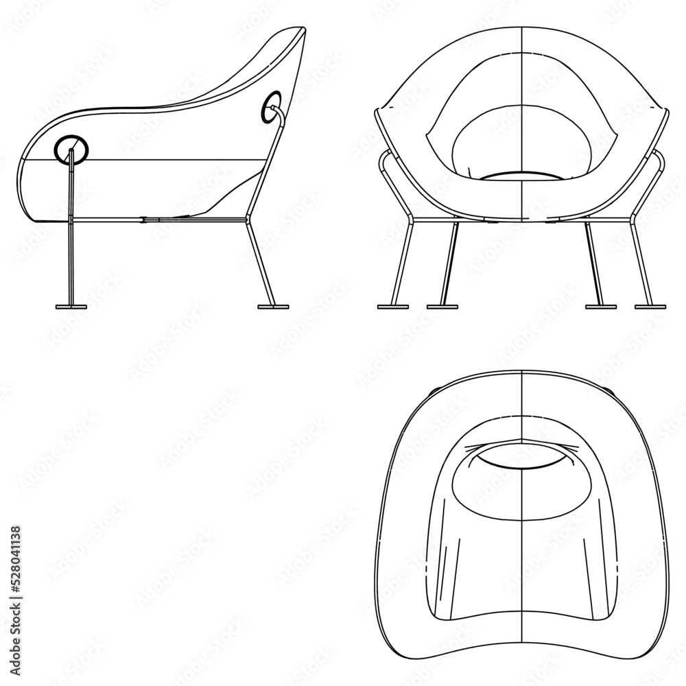 Armchair isolated lines on white background, vector illustration. Front ...
