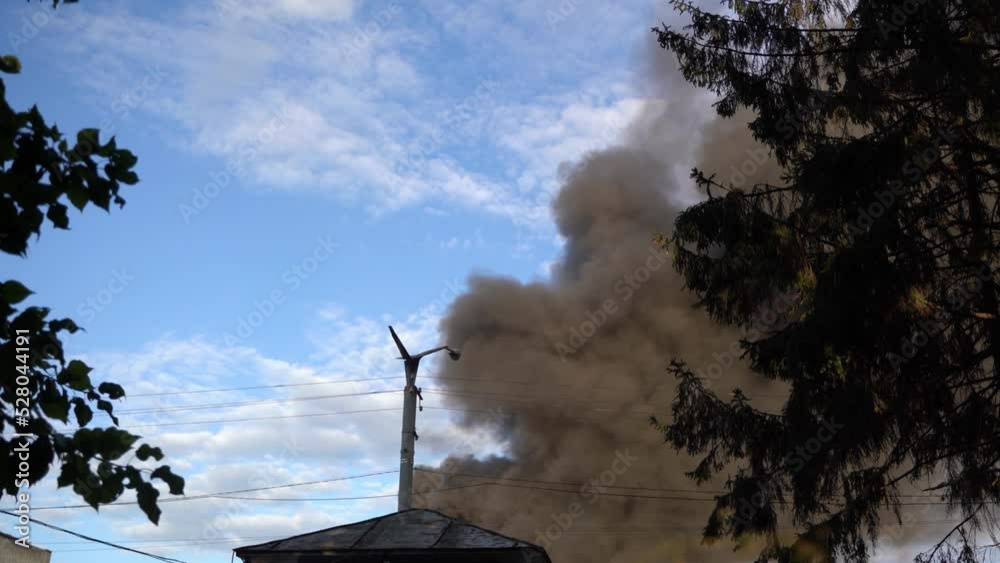 There is a fire in the building, the roof and upper floors are burning ...