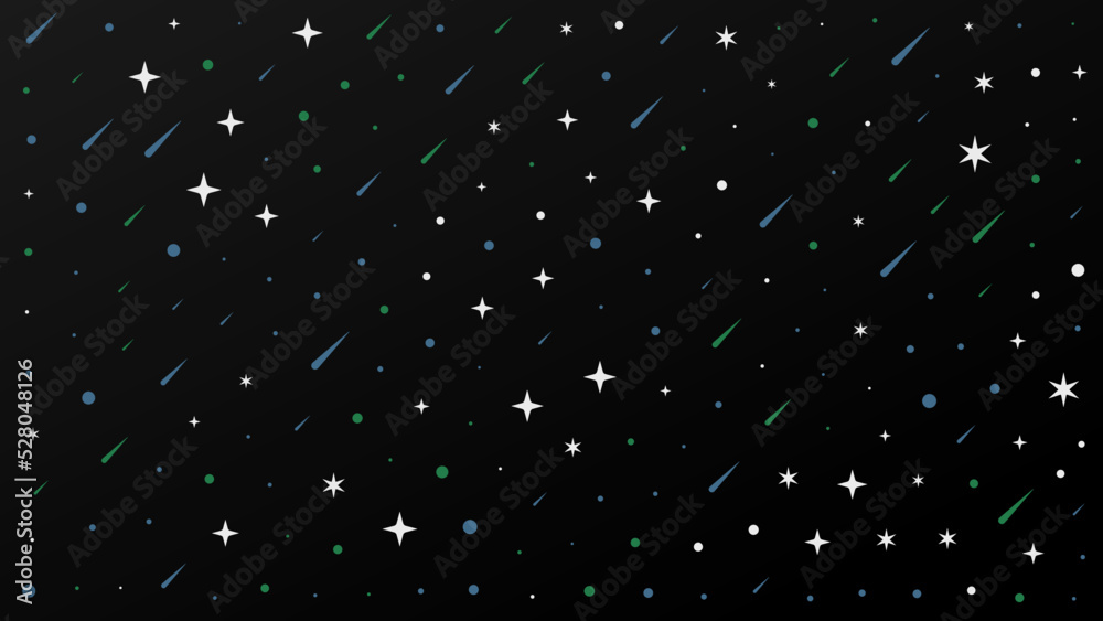 Cartoon space with stars and tiny planets. Night flat starry sky with ...