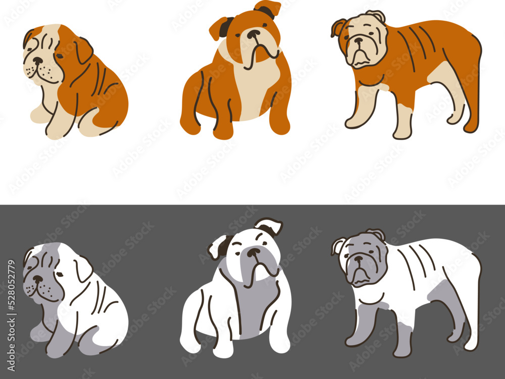 Vetor do Stock: Bulldog breed, dog pedigree drawing. Cute dogs ...