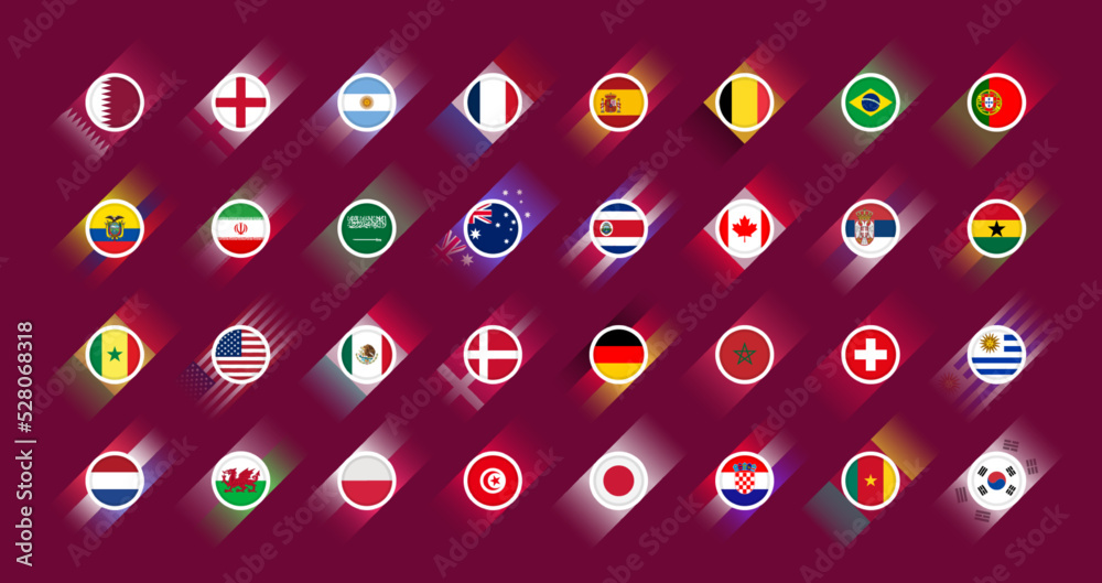 Flags of all countries participating in the final part of the football ...