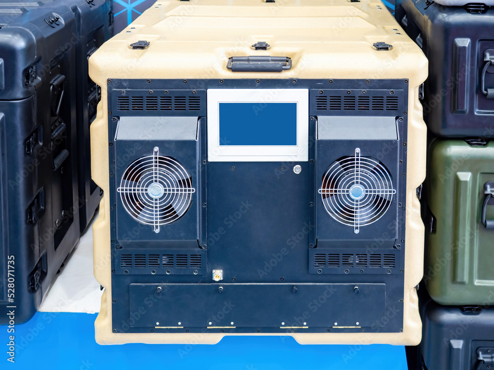 Plastic cases with cooling system. Display and coolers on container ...