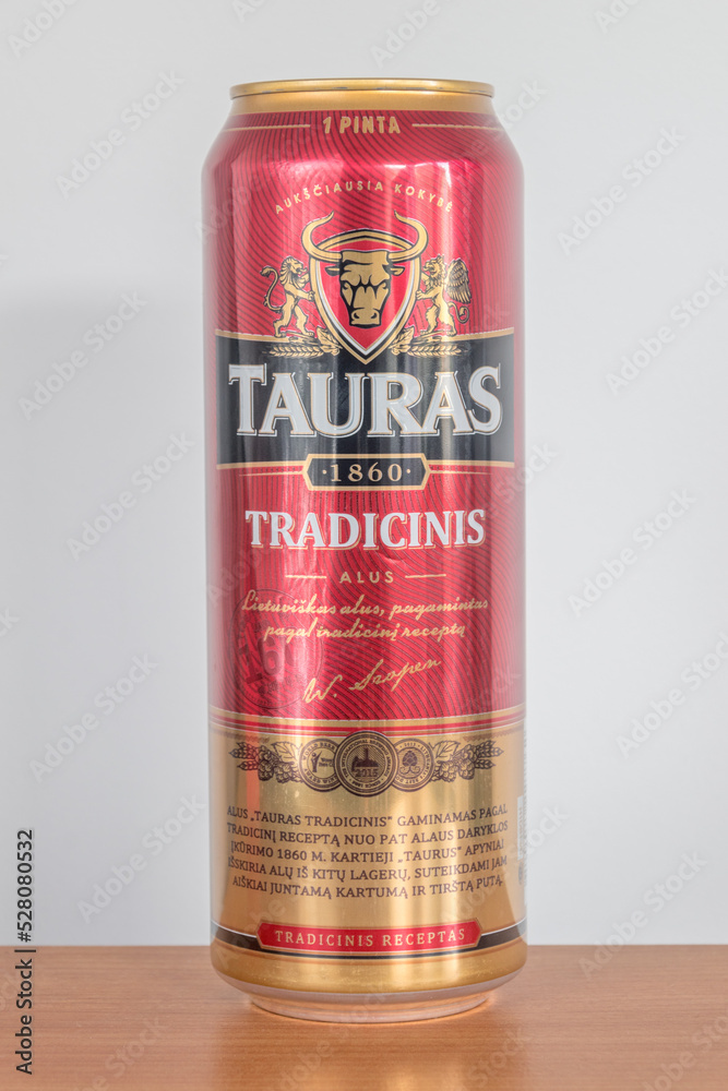 Pruszcz Gdanski, Poland - June 22, 2022: Can of Lithuanian Tauras ...