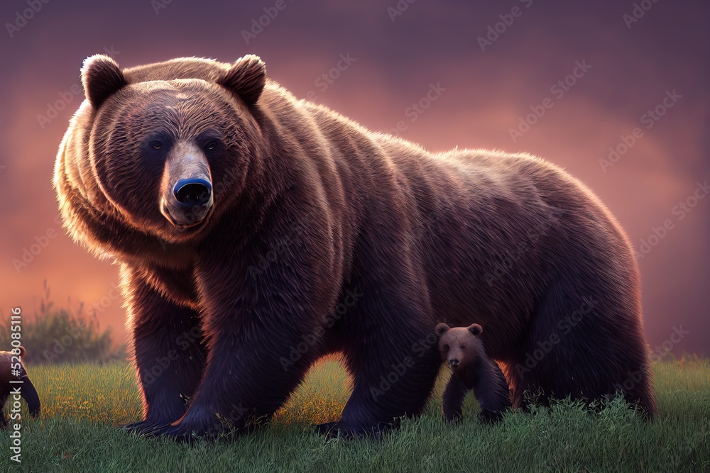 Brown bear Front view of brown bear isolated on black background 3D ...