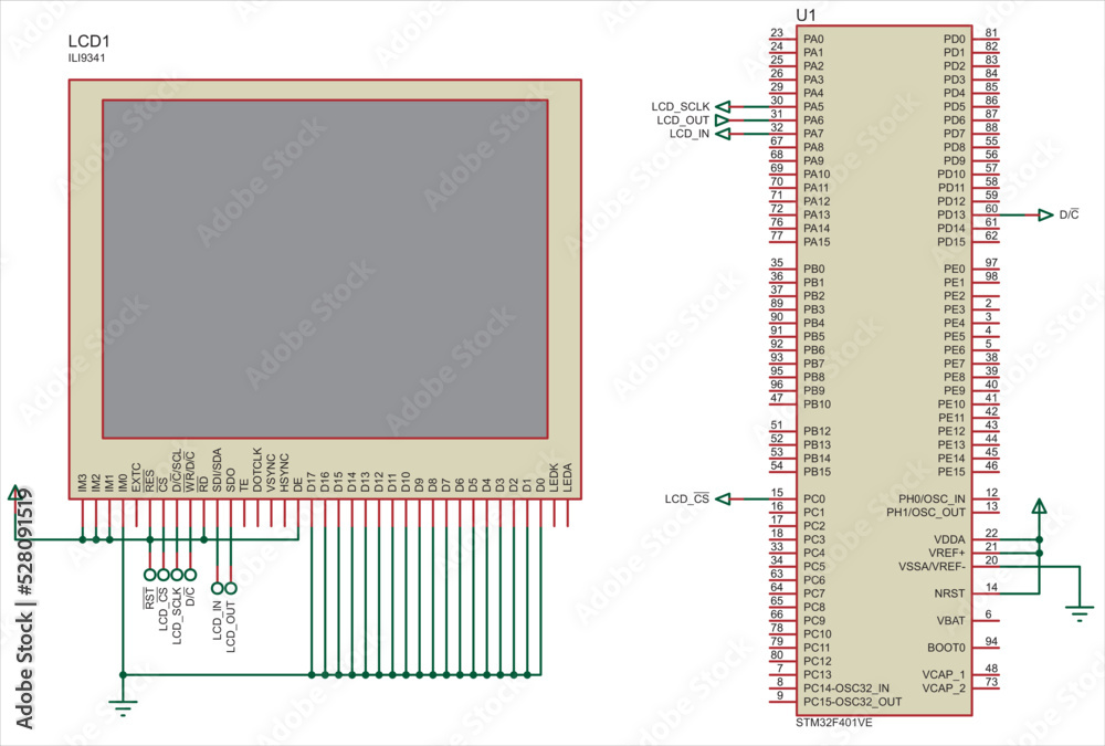 Vector electrical schematic diagram of the graphic display which runs ...