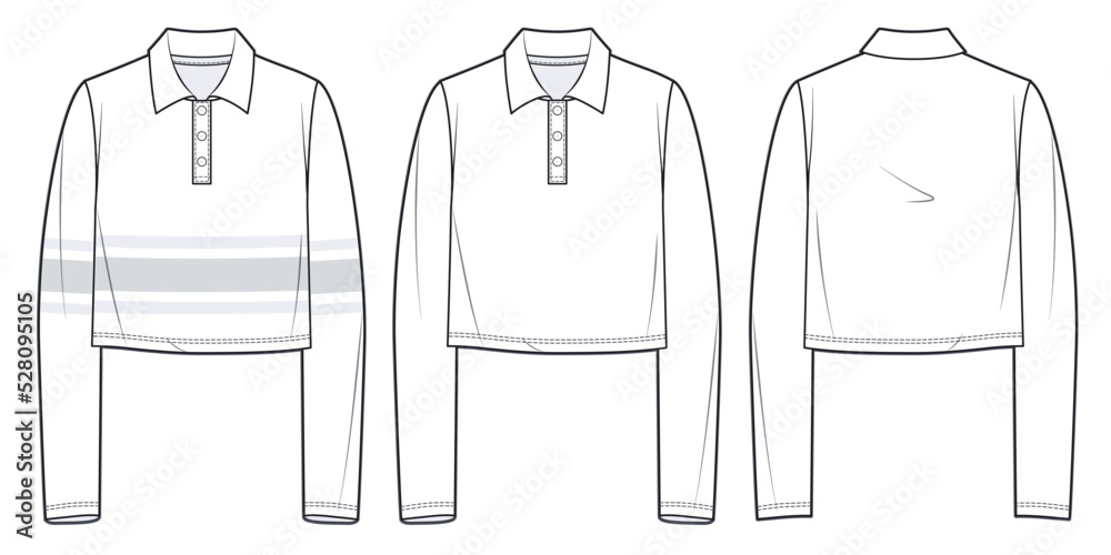 Cropped Polo Shirt technical fashion Illustration. Polo Shirt fashion ...