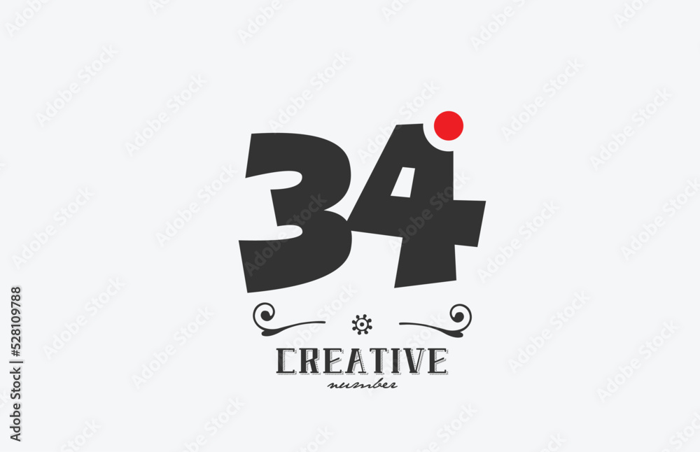 grey 34 number logo icon design with red dot. Creative template for ...