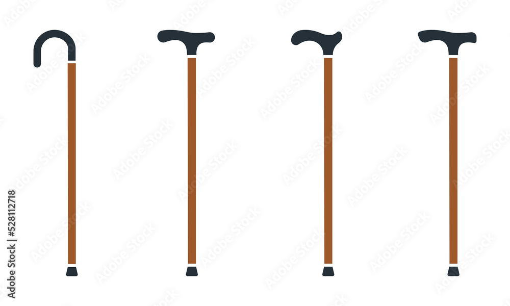 Set of walking cane vector icons. Wooden stick on white background ...