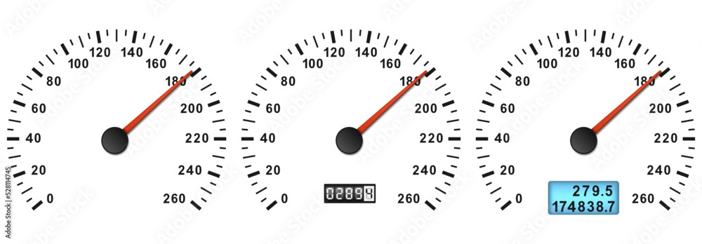 Set of Car speedometer dashboard. Realistic speedometer. Vector ...