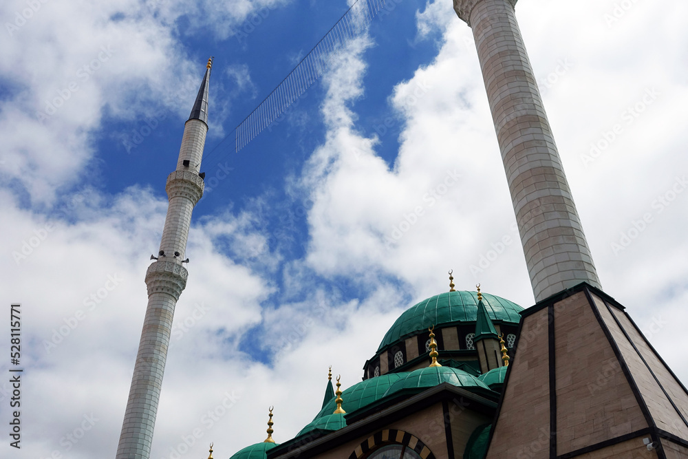 islam and mosque, green dome and double minaret, mosques in turkey ...