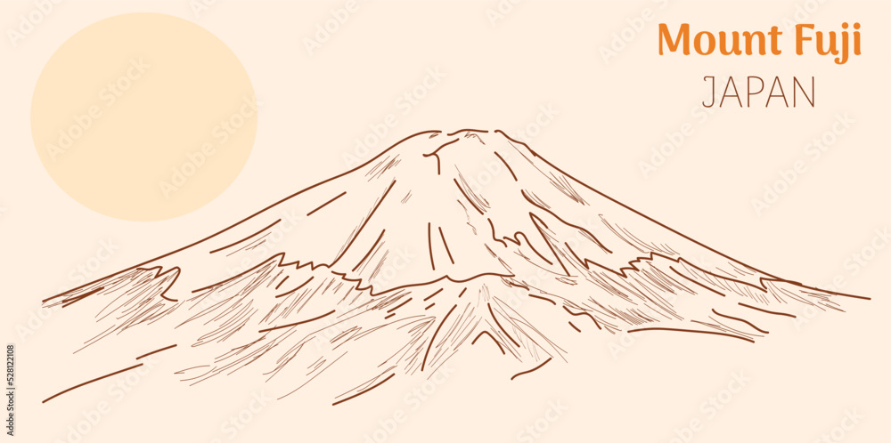Fuji Mountain vector illustration. Hand drawing sketch. Fuji mt Japan ...