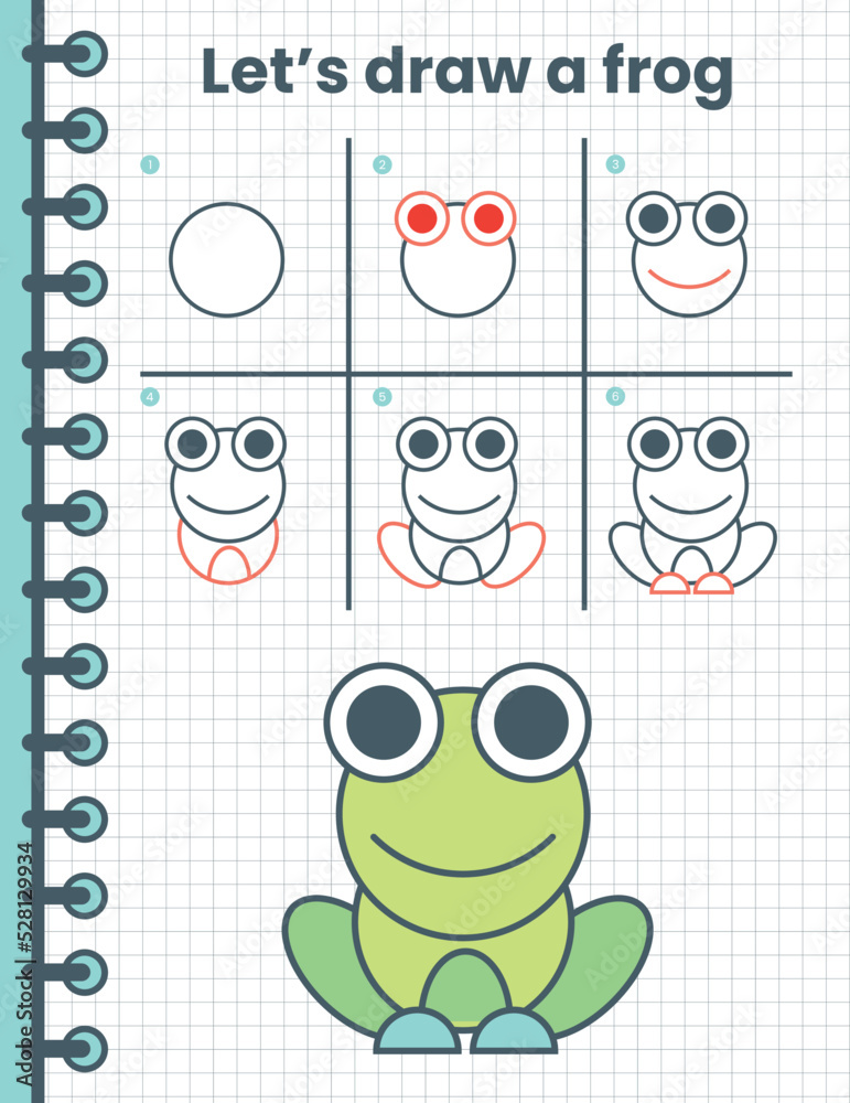 Vetor do Stock: How to draw a frog for kids. Easy drawing steps for ...