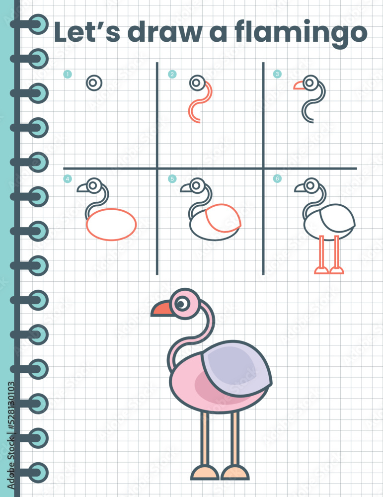Vetor do Stock: How to draw a flamigo for kids. Easy drawing steps for ...