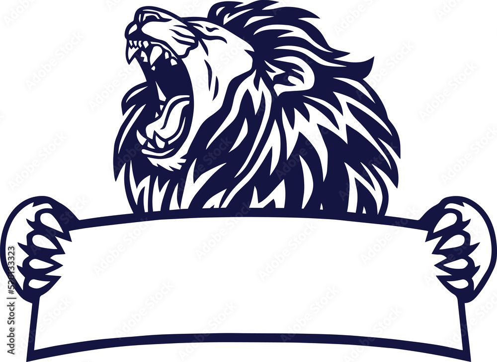Lion Roaring Logo Shield Banner Emblem Drawing Stock Illustration ...