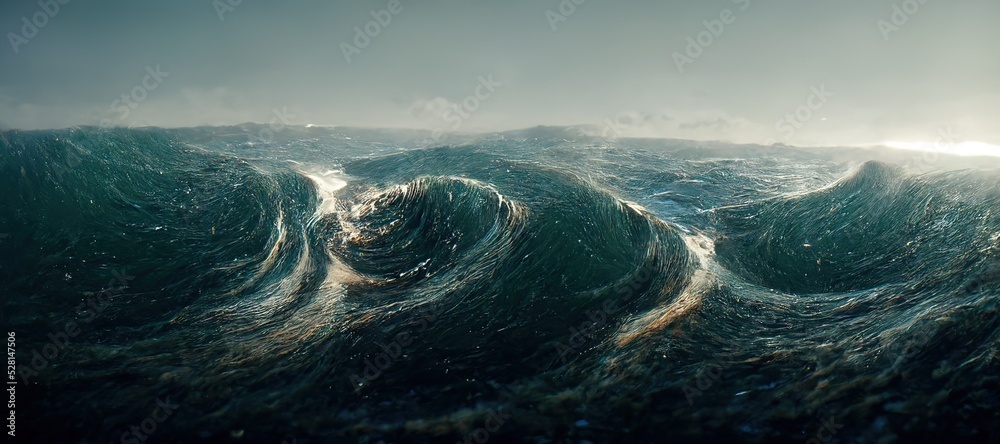 Spectacular abstract scene of an ocean tidal wave with a horizontal and ...