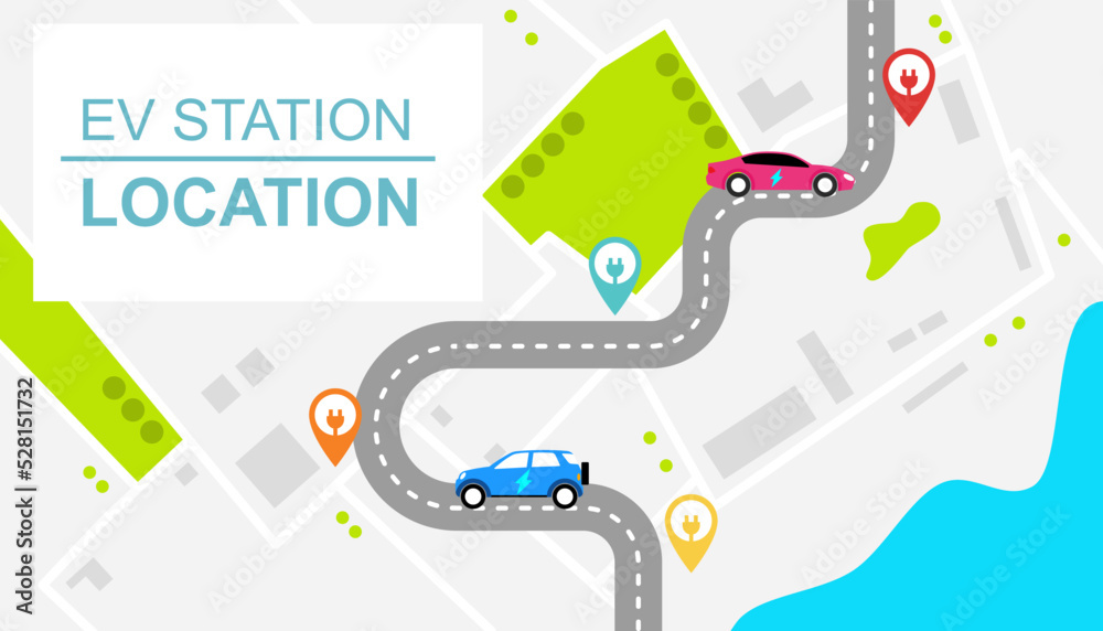 Green energy technology concept. Electric cars use GPS to navigate to ...