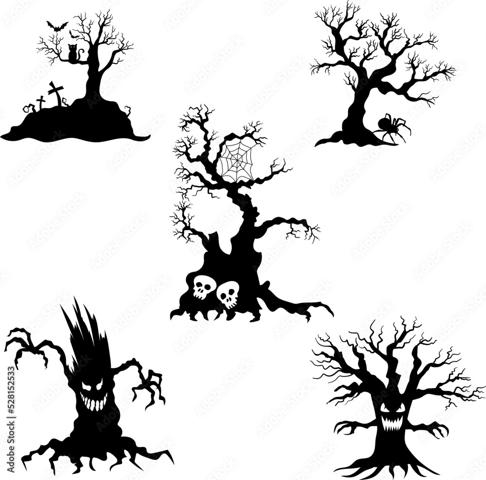 Spooky trees silhouette collection of Halloween vector isolated on ...