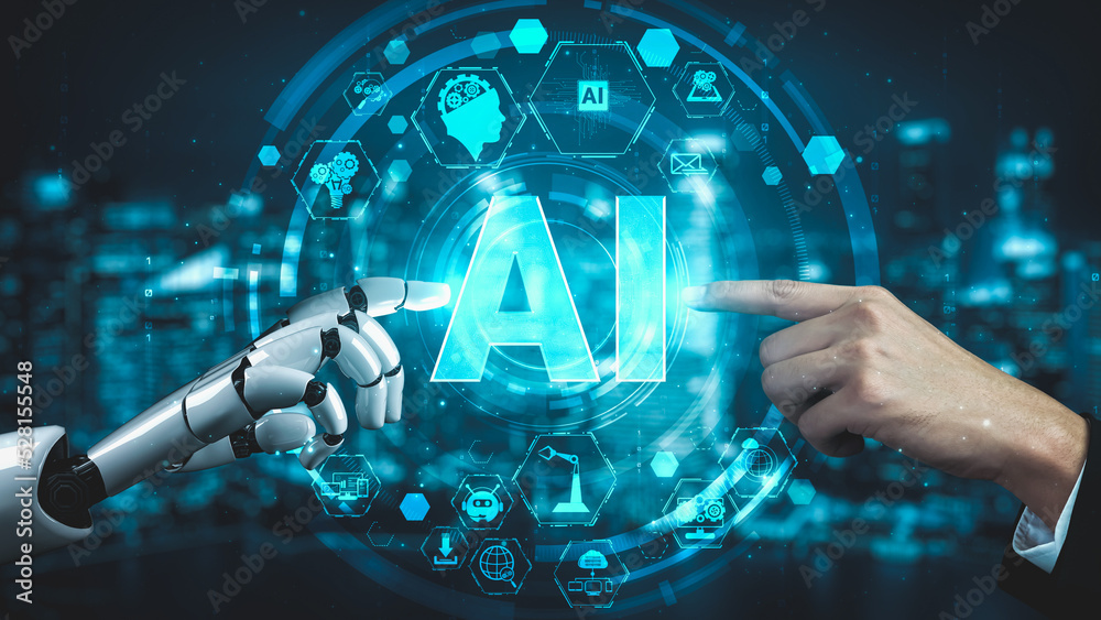 Futuristic robot artificial intelligence enlightening AI technology ...