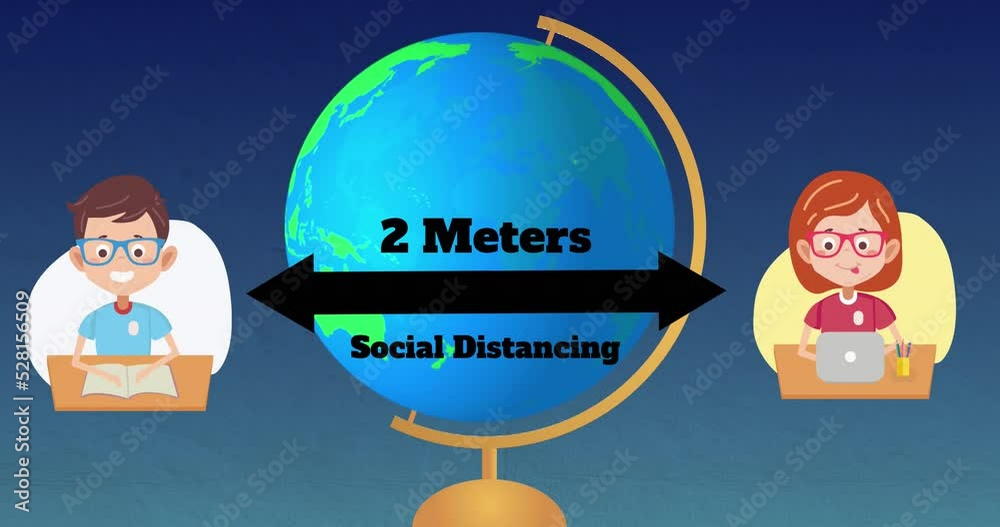 School boy and school girl icons maintaining 2 meters social distance ...