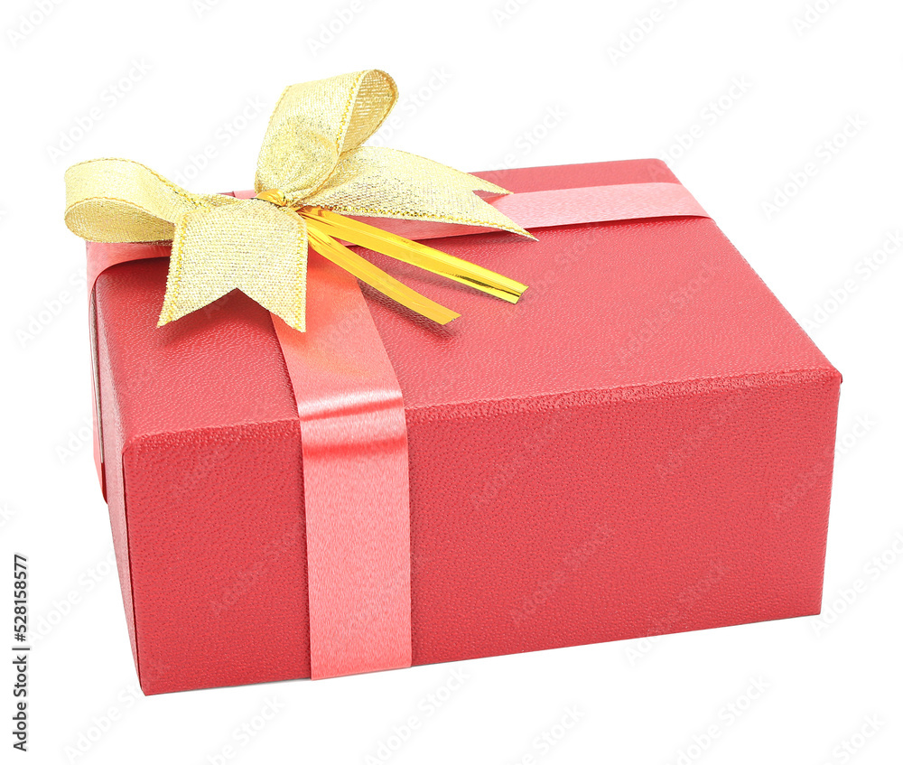 Red gift box with ribbon bow on transparent background png file Stock ...
