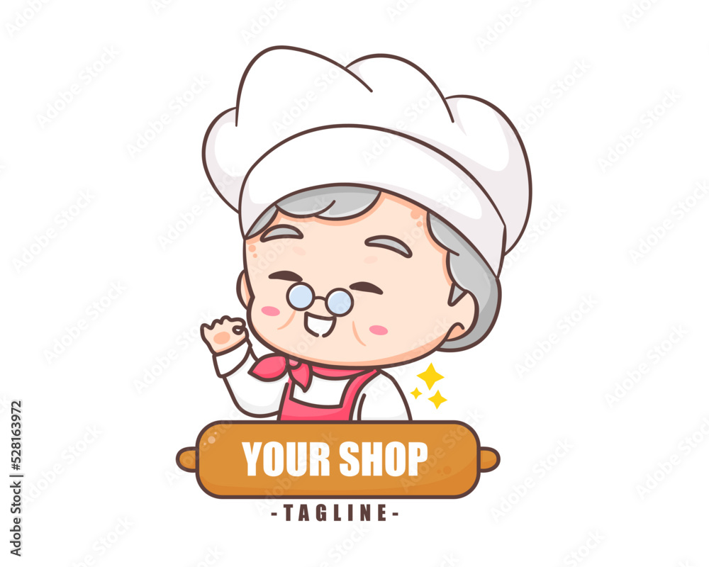 Cute grandmother chef cartoon. Grandma cooking logo vector art. People ...