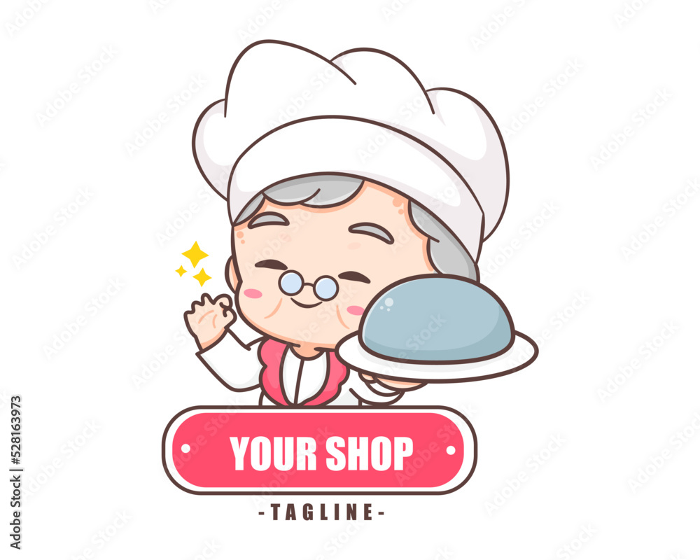 Cute grandmother chef cartoon. Grandma cooking logo vector art. People ...