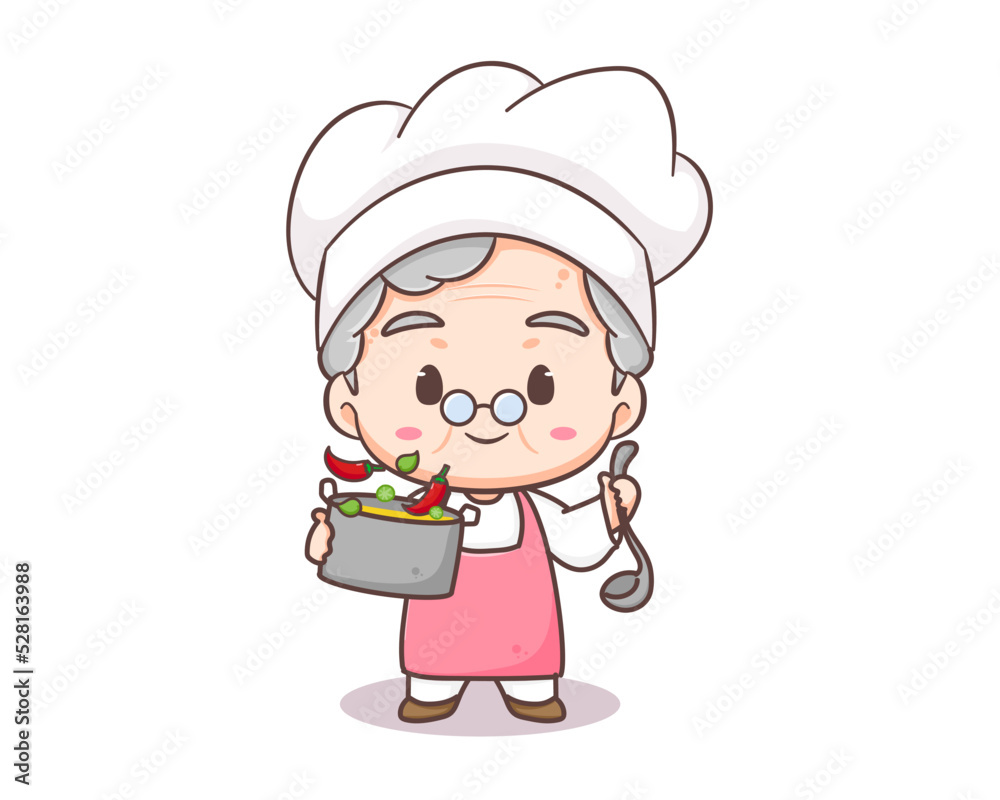 Cute grandmother chef cartoon. Grandma cooking logo vector art. People ...
