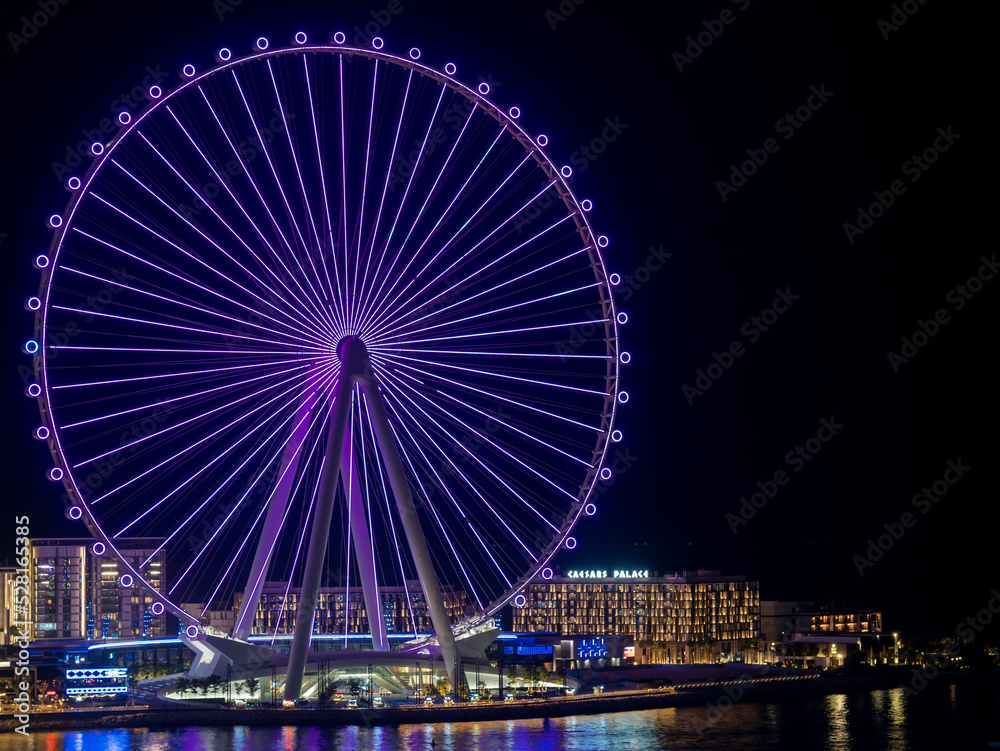 Dubai, United Arab Emirates. Amazing view of the Ain Dubai at night ...