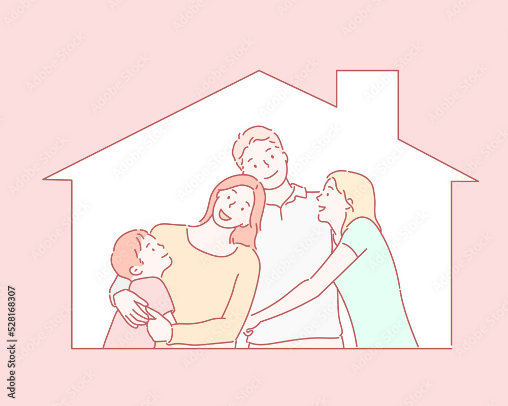 concept housing a young family. Mother father and child in new house ...