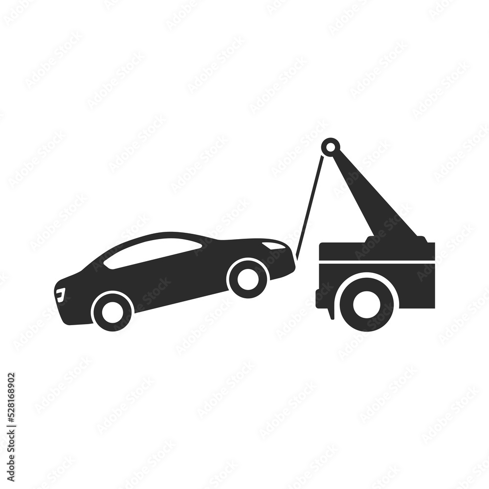 Tow truck, Car towing vector isolated simple icon on white background ...