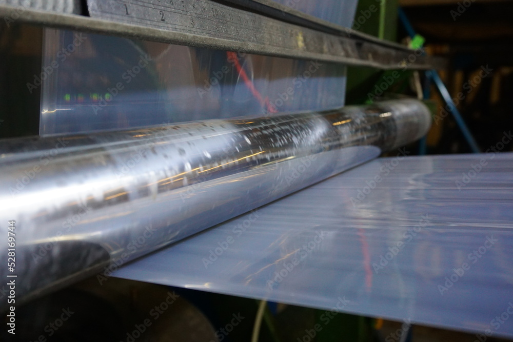 LDPE. extrusion blown film machine showing bubble extruded from die ...