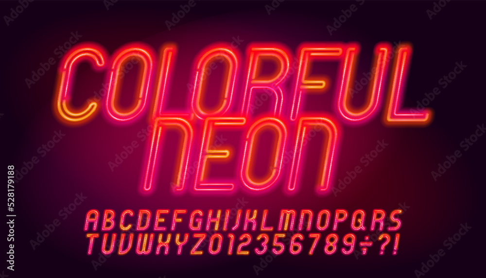 Colorful Neon alphabet font. Neon letters and numbers. Stock vector ...