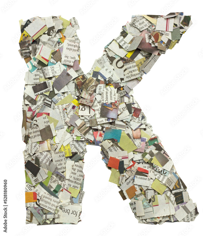 newspaper confetti Capital letter K PNG Stock Photo | Adobe Stock
