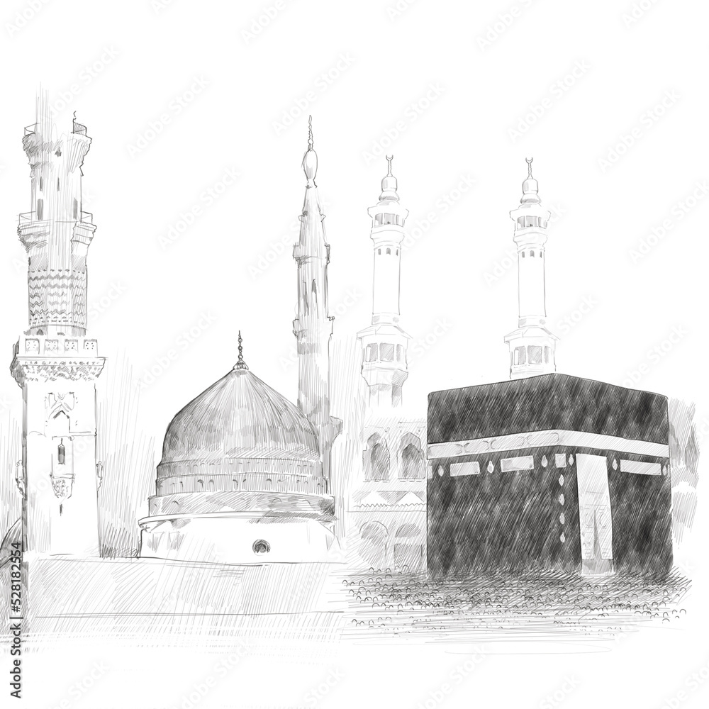 kaaba and masjid prophetic pencil drawing Stock Illustration | Adobe Stock