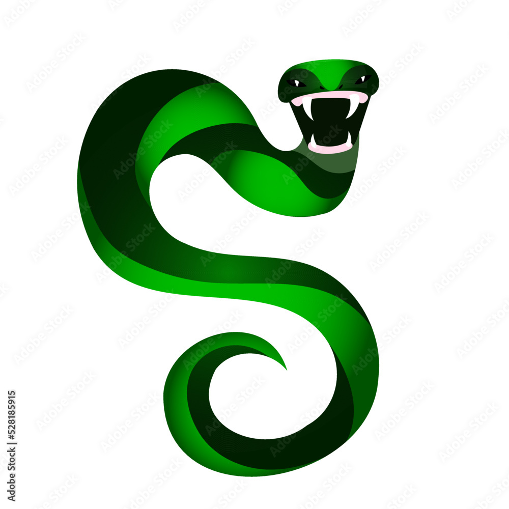 Green snake with sharp fangs vector illustration in flat cartoon style ...