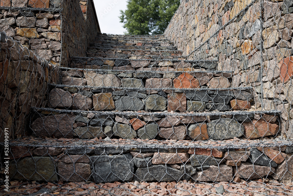 Gabion filled with rubble foundation design Stock Photo | Adobe Stock