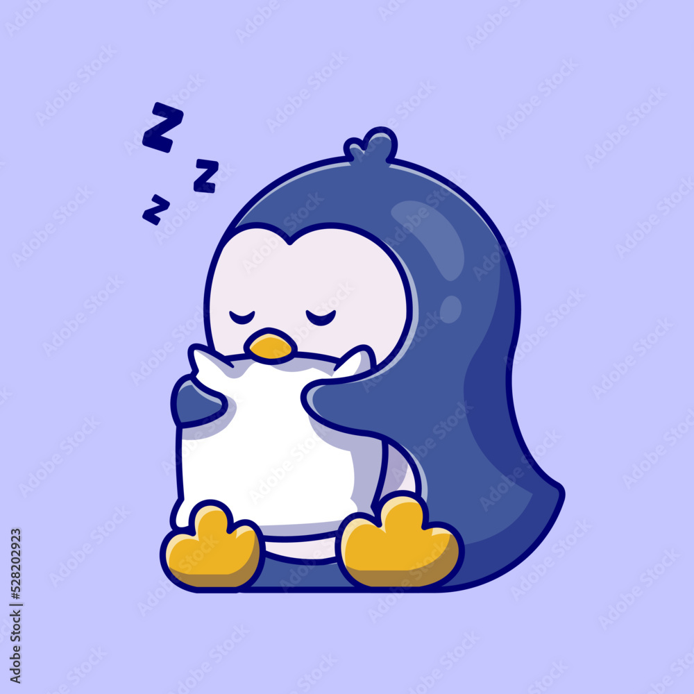 Cute Penguin Sleeping Hug Pillow Cartoon Vector Icon Illustration