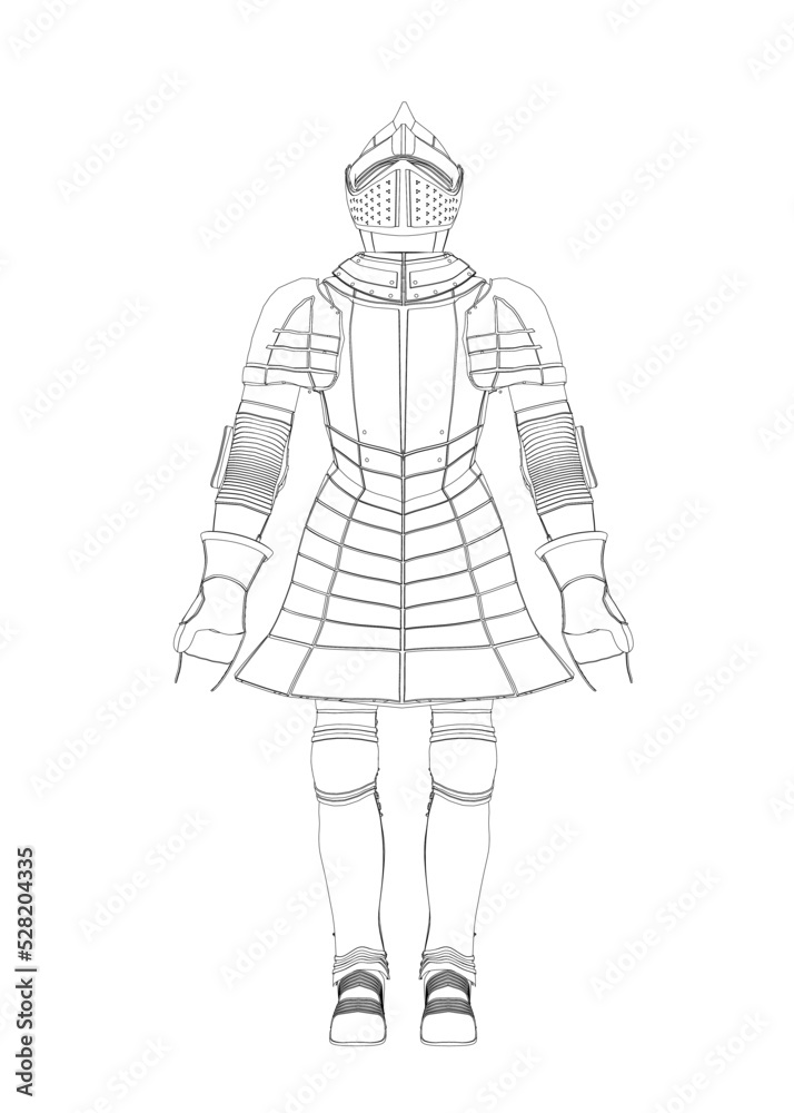 The outline of a medieval soldier's armor from black lines isolated on ...