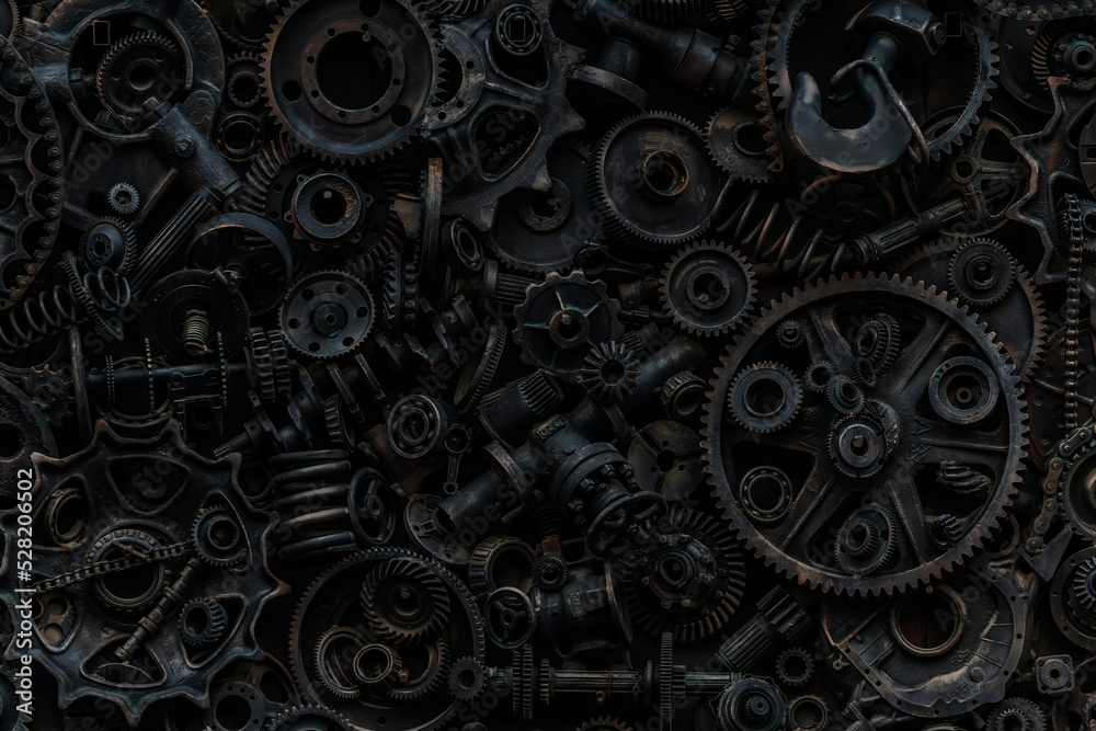 steampunk metal scrap rusty industrial part detail for melt and reused ...