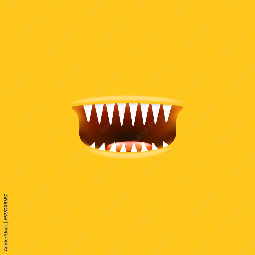Vector Cartoon open monster shark mouth isolated on orange background ...
