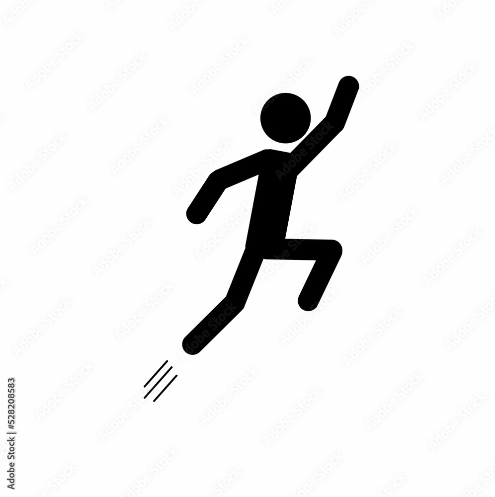 stick man jumping up, sport, human figure, pictogram isolated on white ...