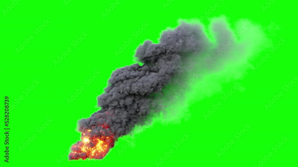 a fire with heavy smoke. fire with wind isolated on green screen ...