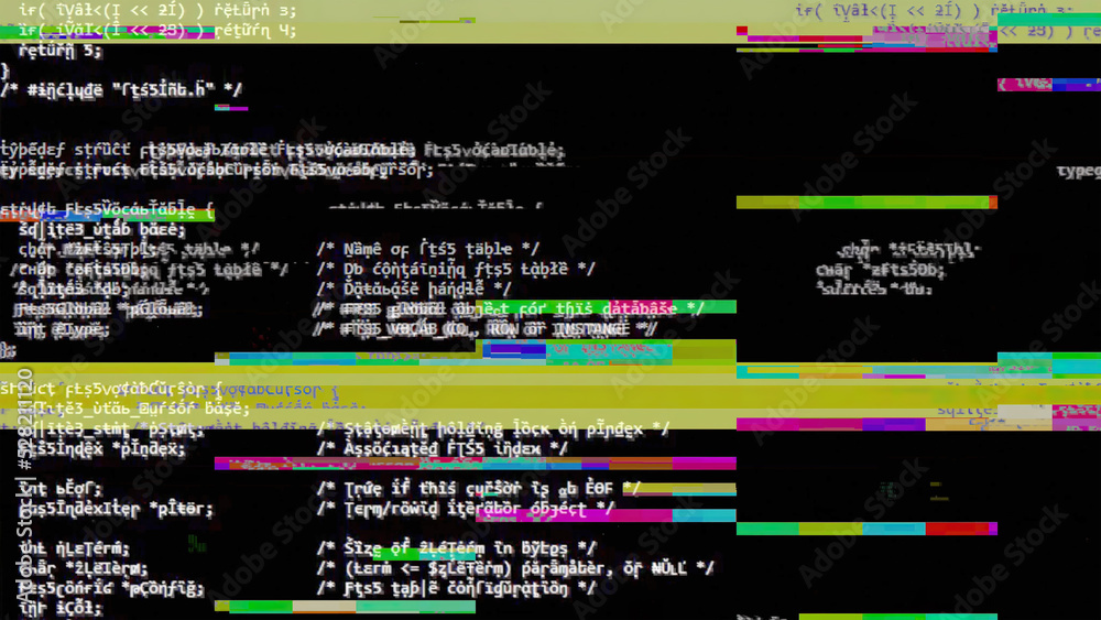 Obfuscated source code on a computer screen, with a nasty digital ...