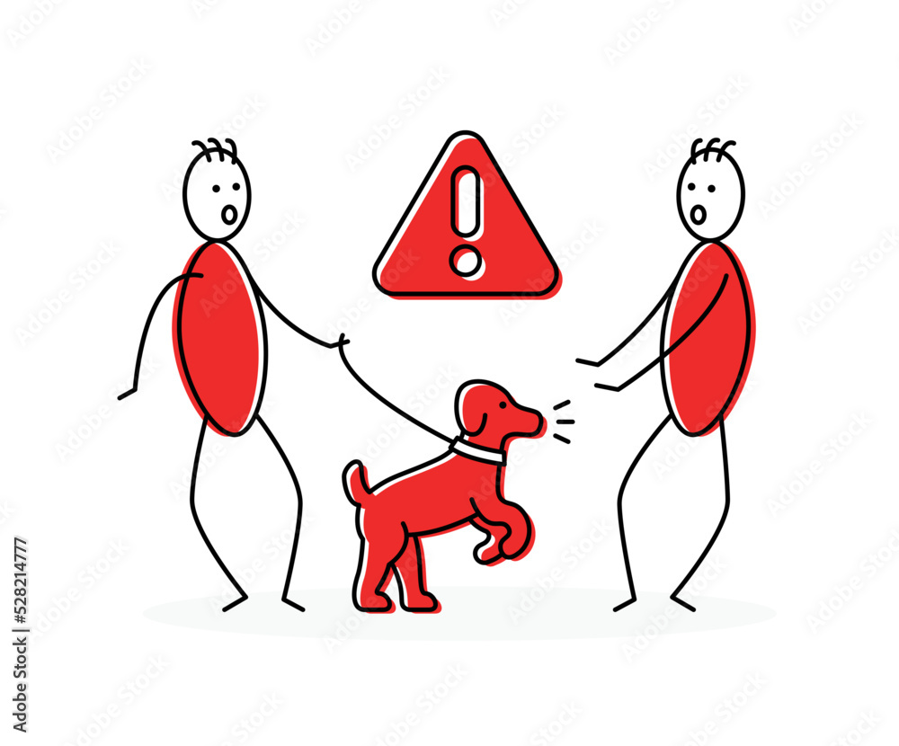 Dog attack vector. Hand drawn stick figure scared of dog isolated on ...