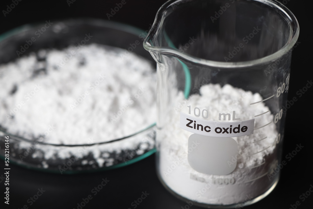 zinc oxide in glass, chemical in the laboratory Stock Photo | Adobe Stock