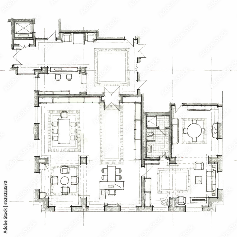 Architectural floor plan of administrative offices. Drawing of ...