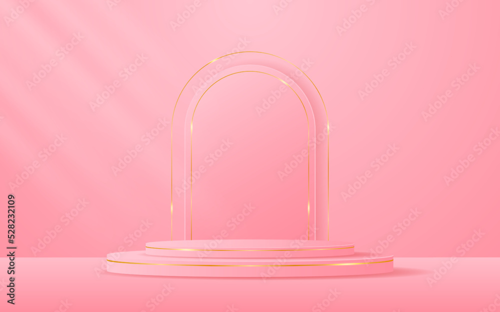 Pink podium with pink curved border and gold lines on the back for ...