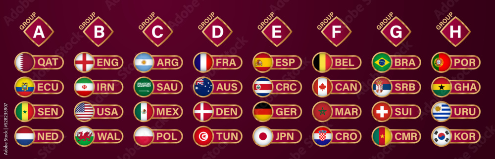 Round badges of national flags of participants of the World Football ...