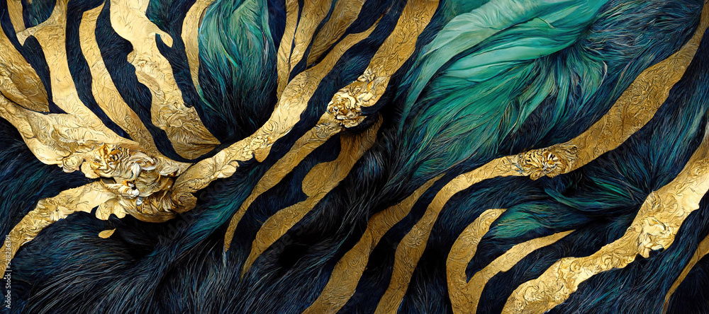 Spectacular abstract concept design features teal and gold fur and ...