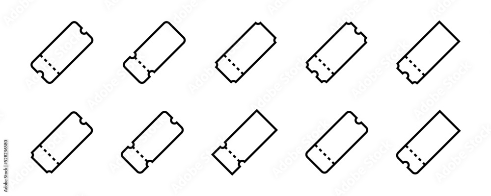 Ticket outline icon set. Coupon vector icon collection. Blank linear ...